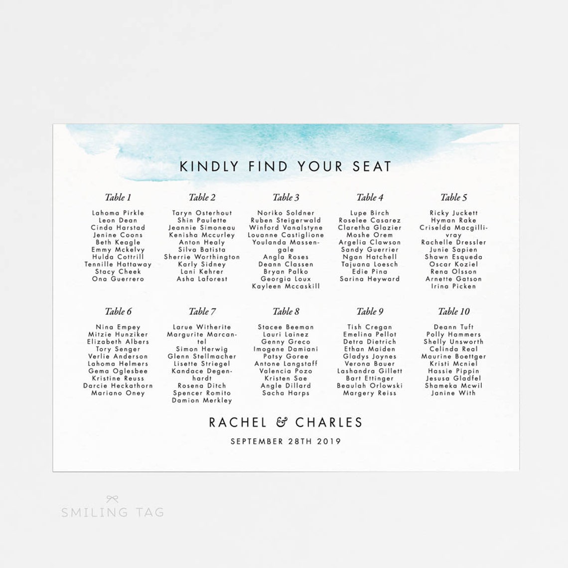 Printable Seating Chart Poster Watercolor Beach Wedding Seat | Etsy