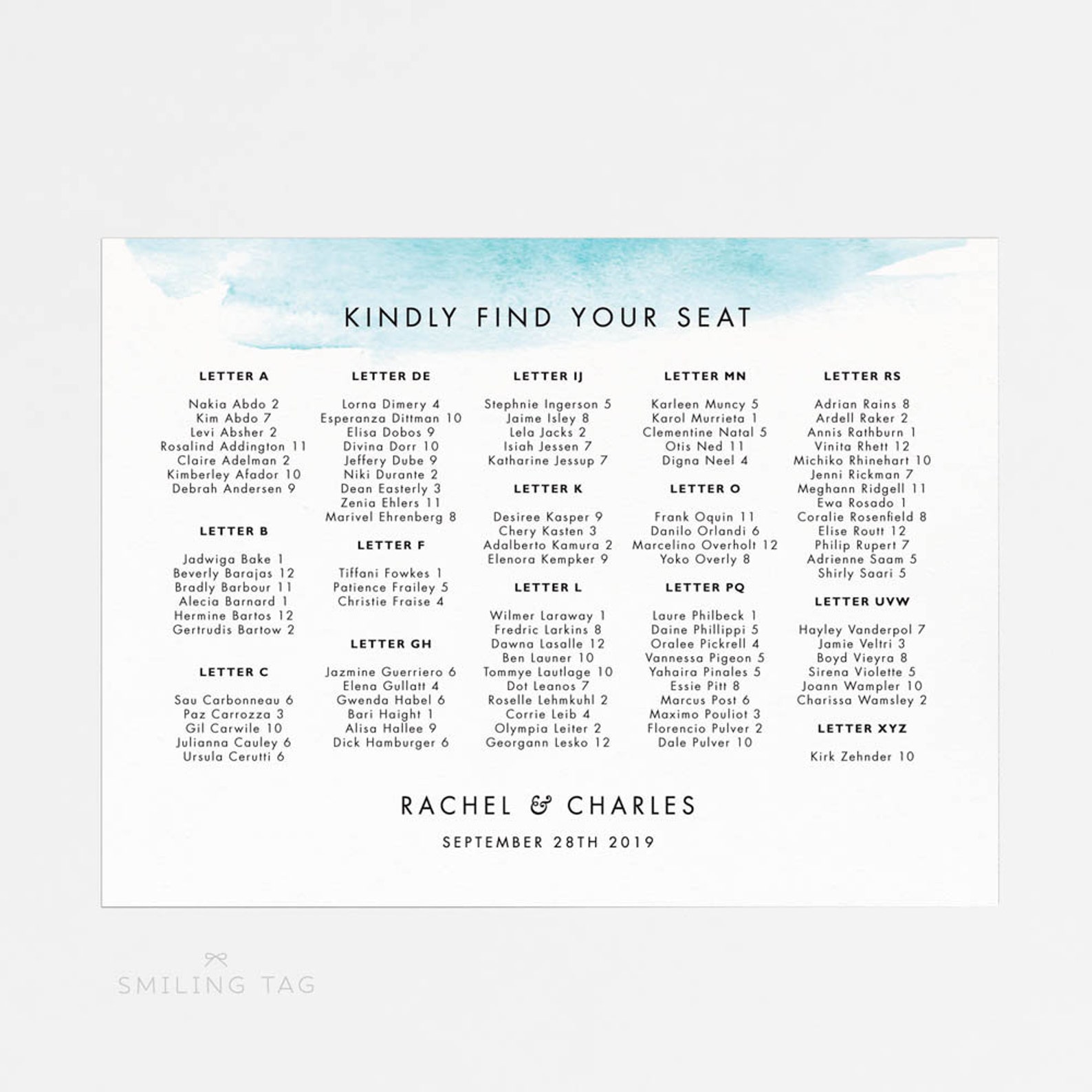 Printable Seating Chart Poster Watercolor Beach Wedding Seat | Etsy