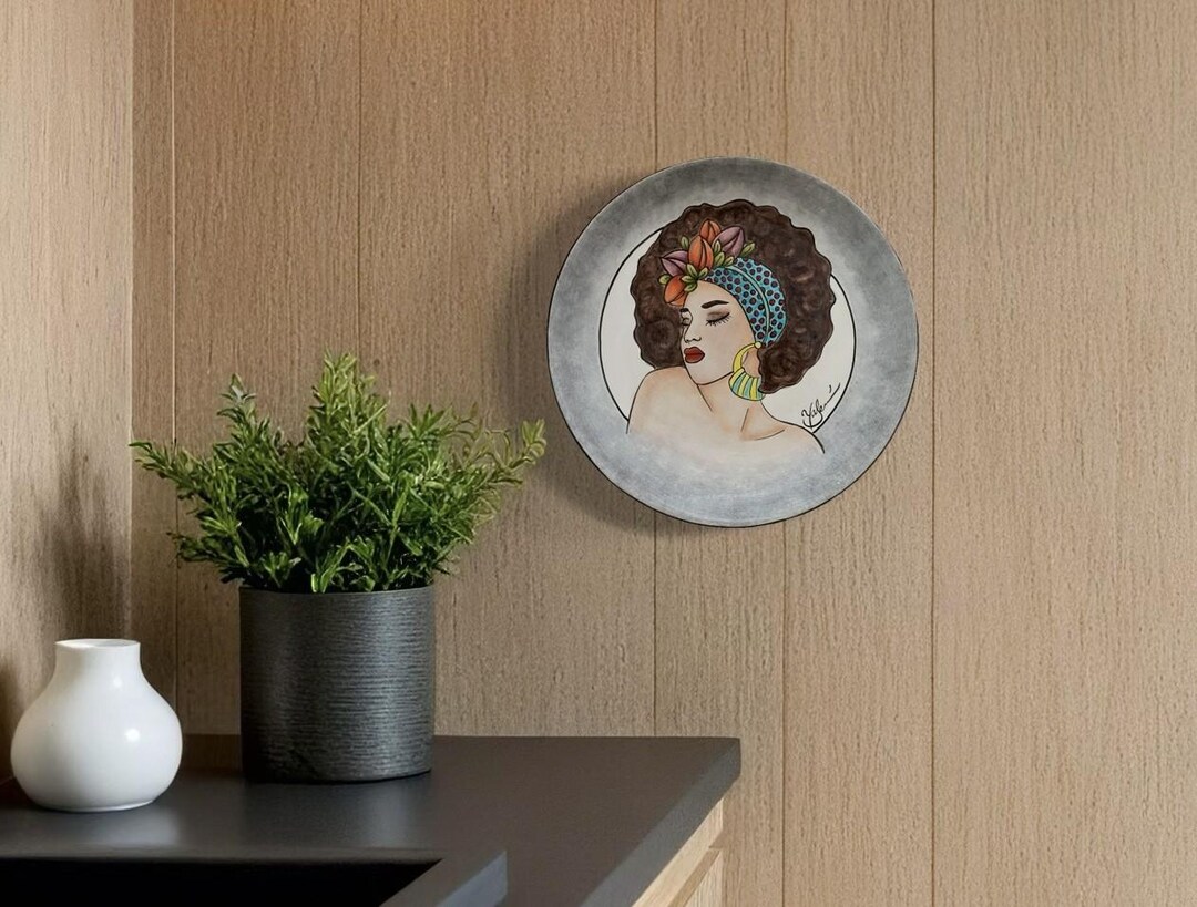 Handmade Ceramic Plate – Afrocentric Wall Art | Afro Woman Portrait ...