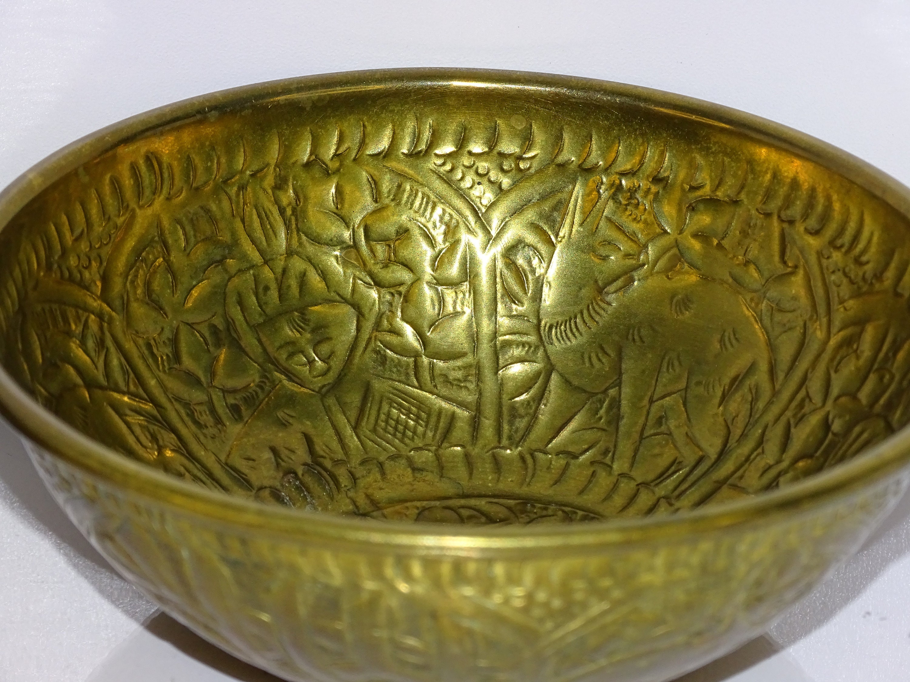 VTG Etched Brass Repoussé Bowls With Animals/people, Brass Islamic ...