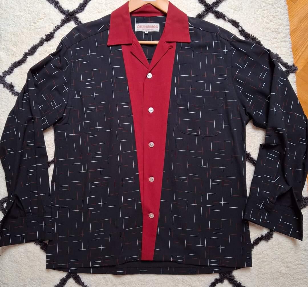 1950s Style BLACK Atomic Fleck Shirt Made by Geronimo Clothing, UK Size ...