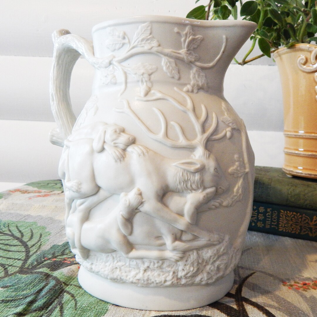 Antique Hunting Jug Edward Walley Parian Relief Moulded Water Pitcher ...