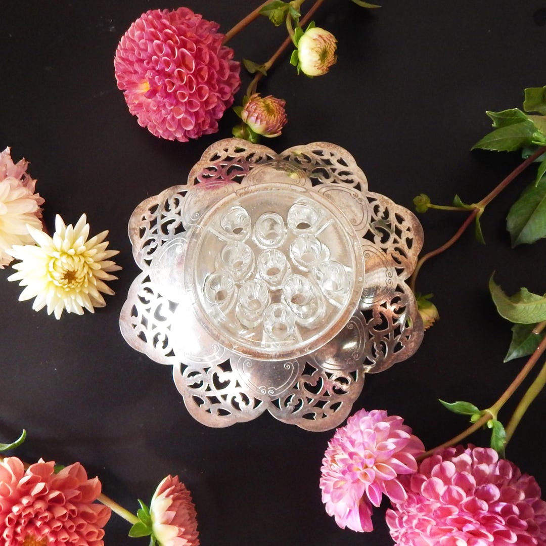 Antique Flower Frog - Silverplate Posy Dish - Warren Silverplate ...
