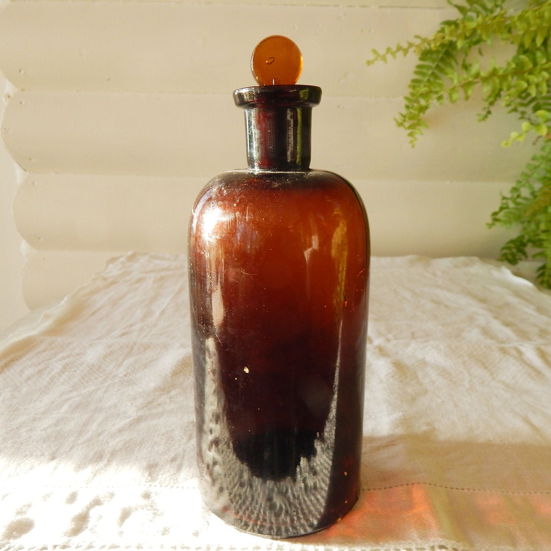 Vintage Amber Bottle - Pharmaceutical Bottle - Brown Glass Bottle ...