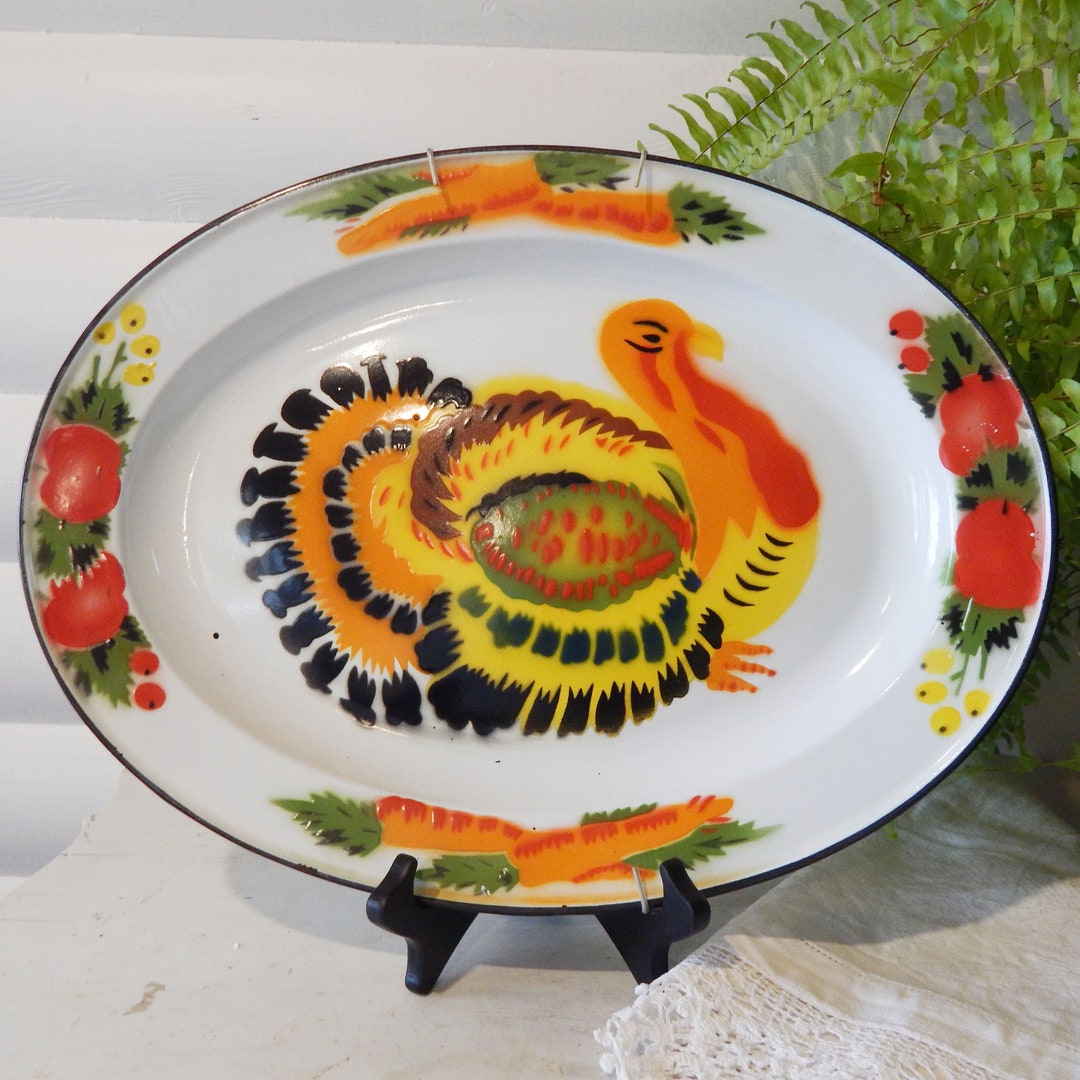 Vintage Enamel Turkey Platter Enamelware Platter Thanksgiving Platter ...