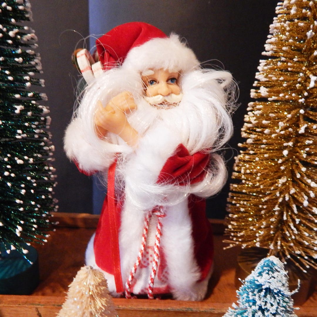 Vintage Santa - Retro Santa - Red Velvet - Plastic Face - Rare and ...