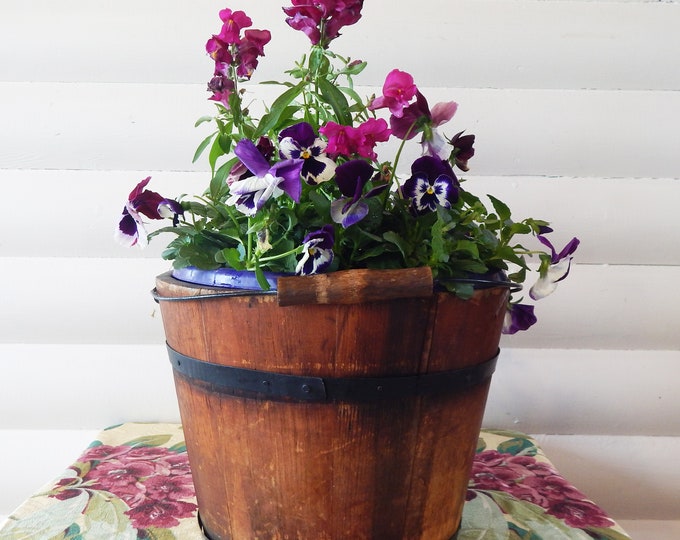 Antique Wood Bucket - Primitive Wood Pail - Wood Stave Bucket ...