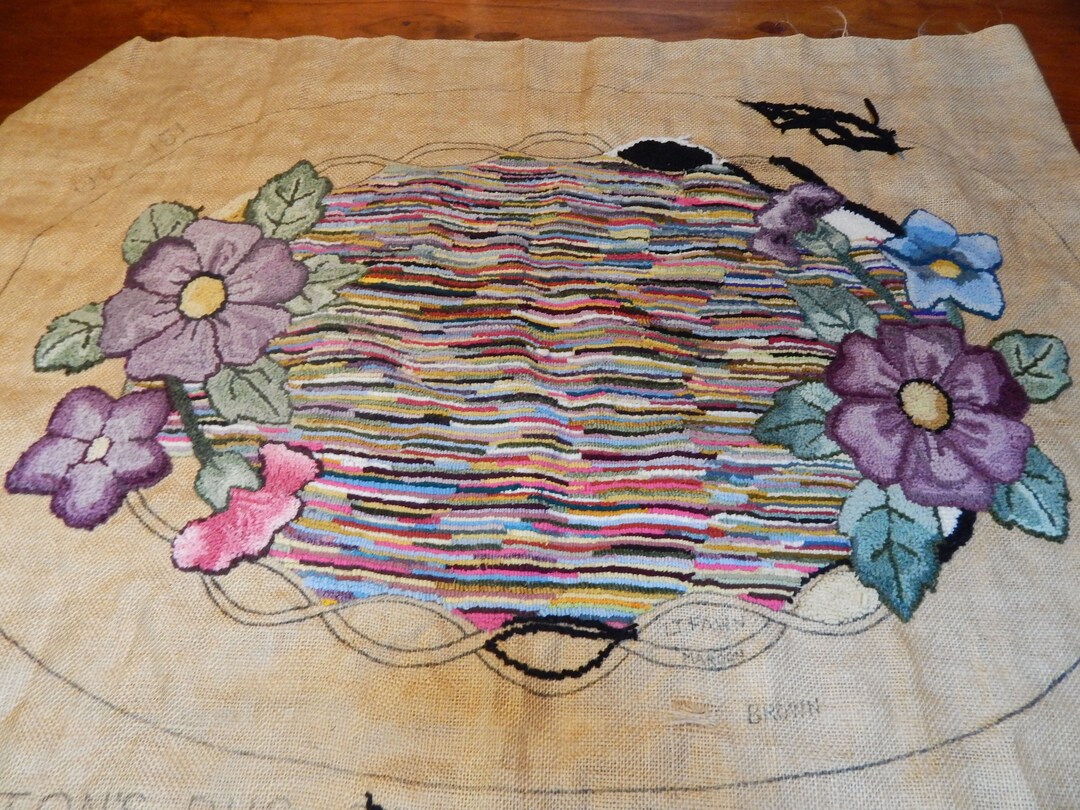 Vintage Hooked Rug - Unfinished - Antique Hand-hooked Rug - Etsy