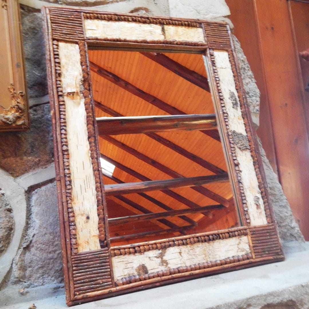 Vintage Birchbark Mirror - Rustic Wall Mirror - Cabin Mirror - Twig and ...