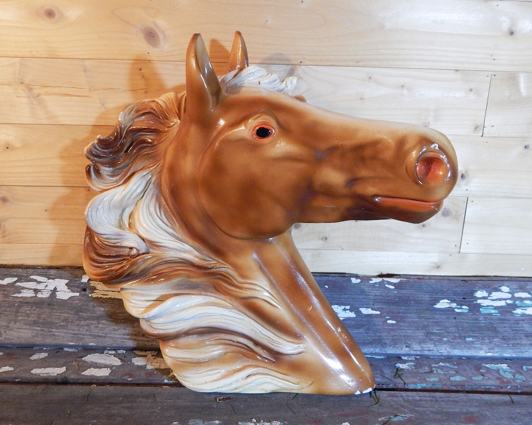 Vintage Chalkware Horse - Large Horse Head Wall Plaque - Equestrian ...