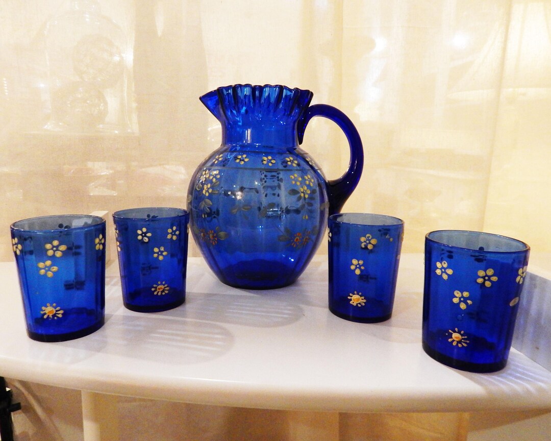 Antique Victorian Lemonade Set - Pitcher and 4 Glasses - Handblown ...