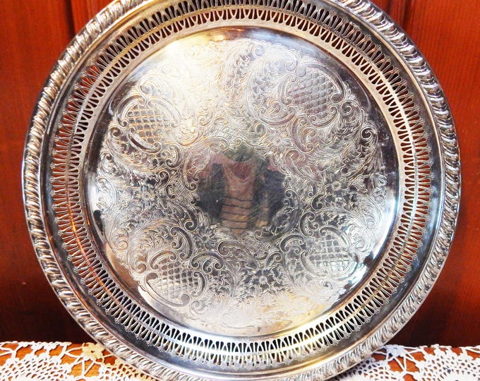 Antique Silver Tray - Silverplate Serving Tray - Round Pierced Silver Tray - Etsy