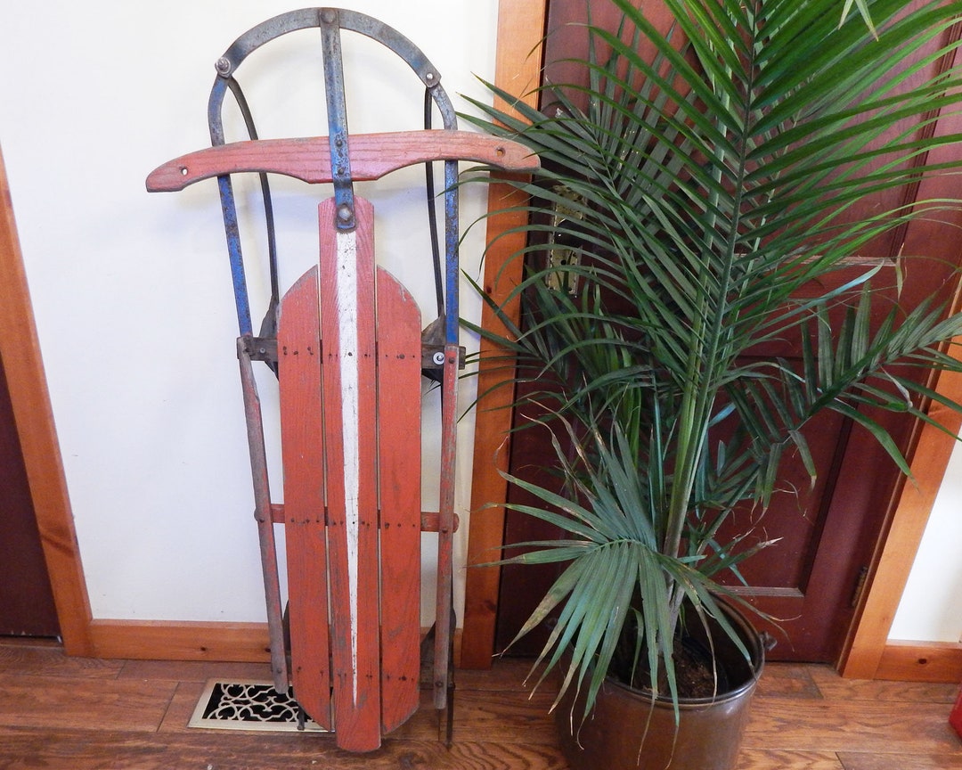 Vintage Sled Snow Sled Children's Sled Red and White Sled Vintage ...
