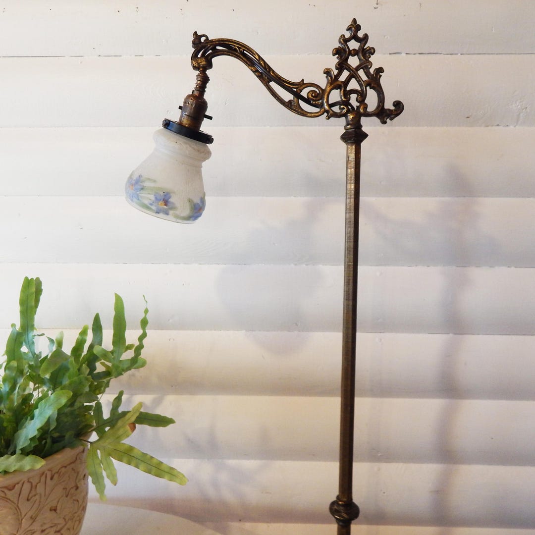 Antique Brass Bridge Lamp Art Deco Floor Lamp Hand-painted Pressed ...
