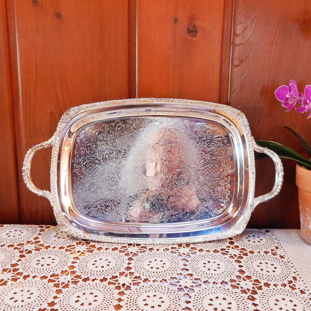 Antique Silver Tray - Silverplate Butler's Tray - Handled Silver Tray ...