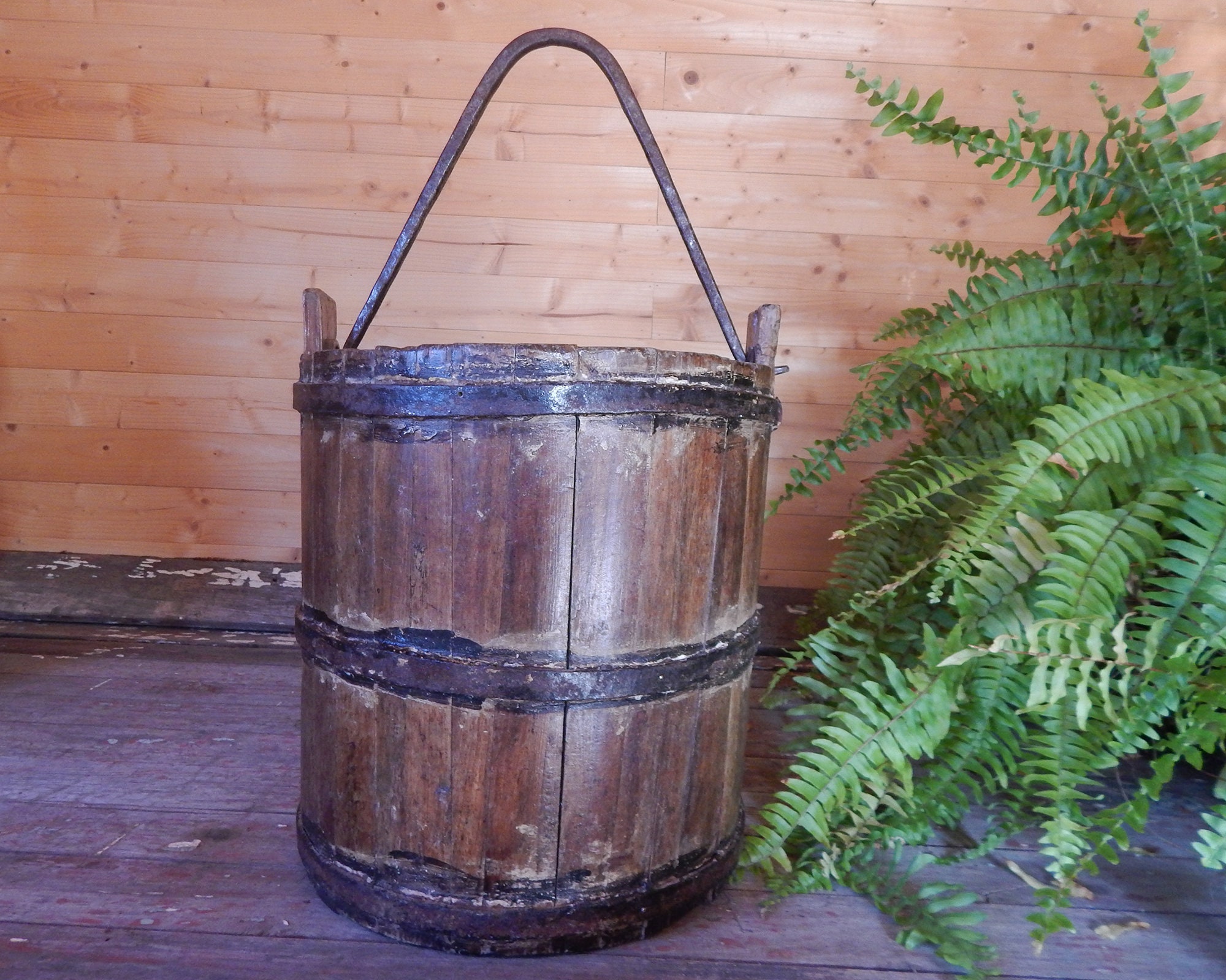 Antique Bucket 19th Century Iron Banded Blacksmith Forged - Etsy