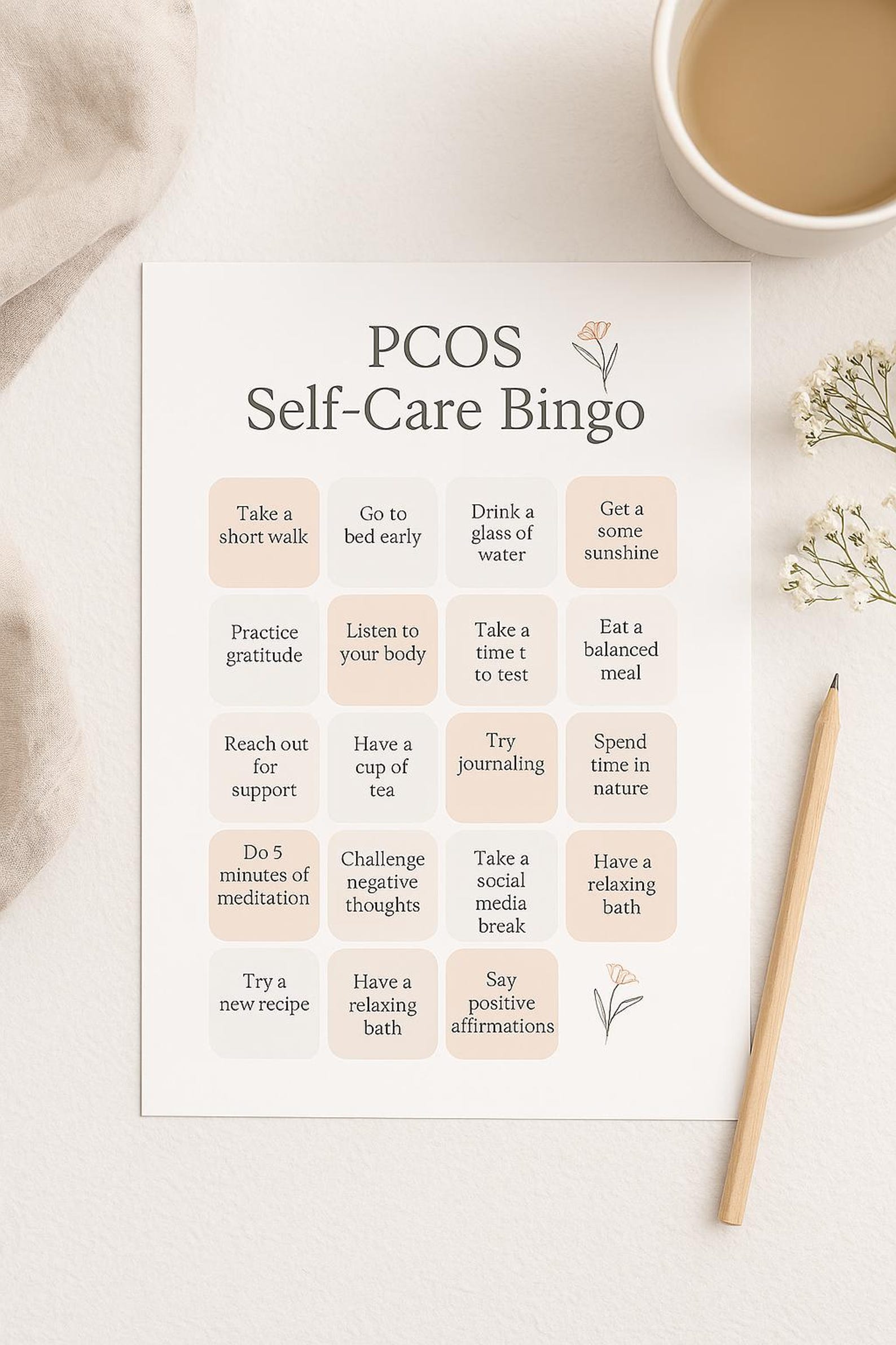 PCOS Self-care Bingo Card - Etsy