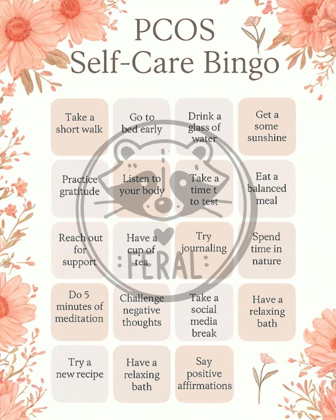 PCOS Self-care Bingo Card - Etsy