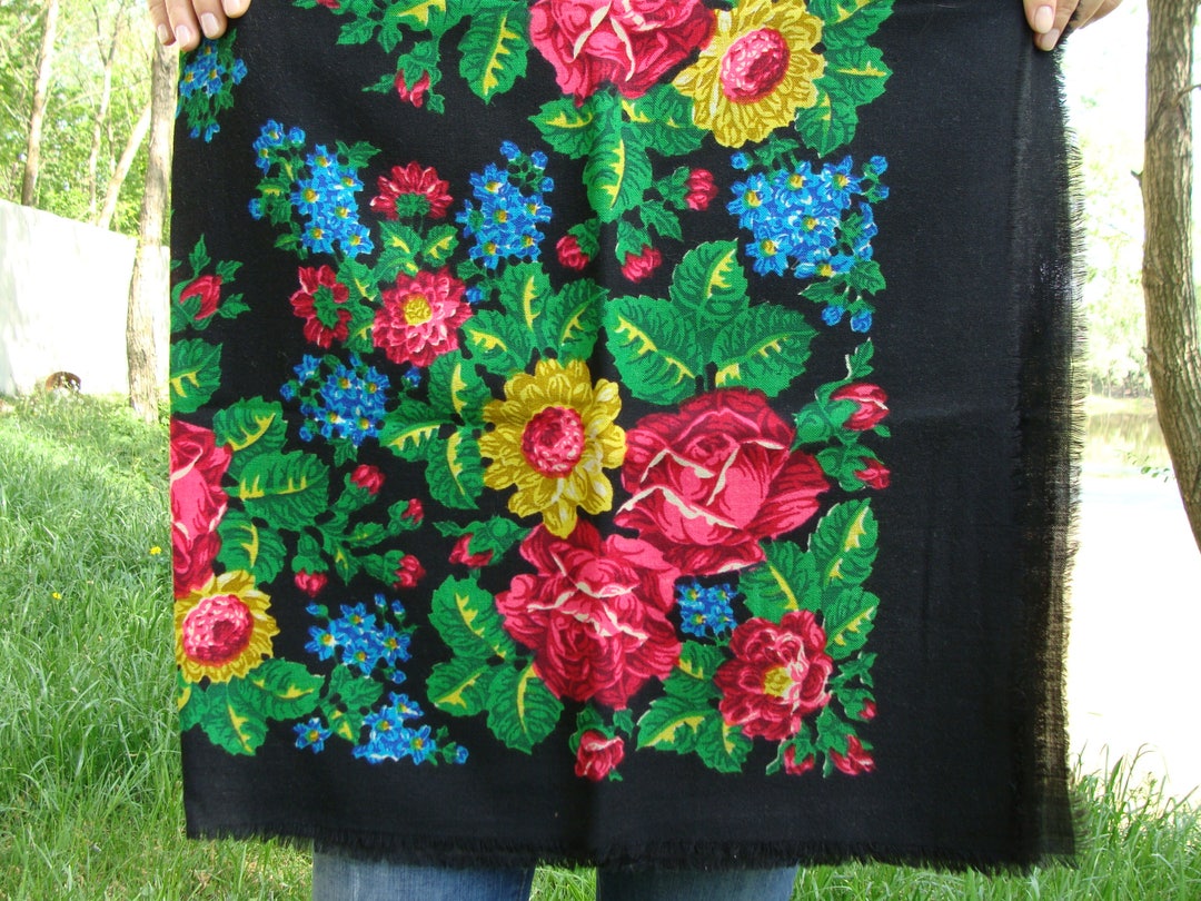 Black Vintage Shawl Head Shawl Folk Scarf Black Shawl Wool - Etsy