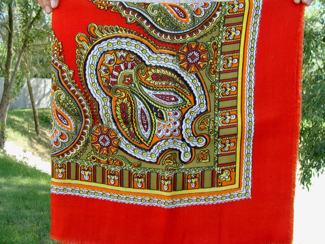 Red Wool Shawl Red Vintage Shawl Ukrainian Scarf Wool Red Scarf Vintage ...