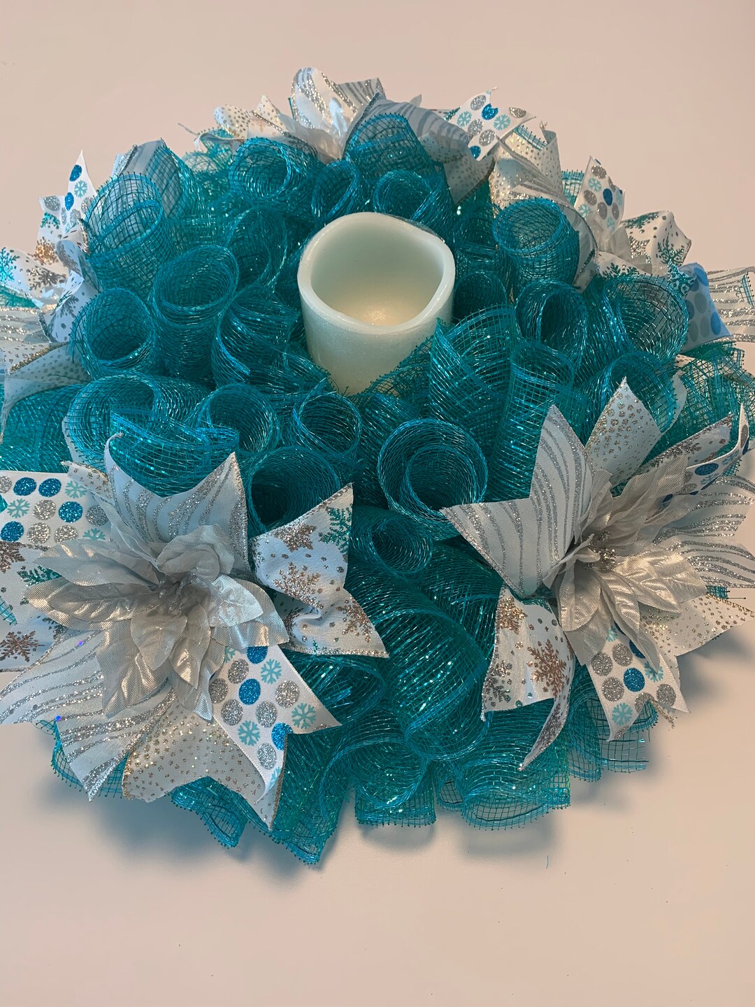 Winter Lg. Teal Mesh Centerpiece - Etsy