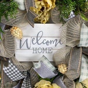 Welcome Home Yellow and Gray Mesh Wreath With Ribbon and Flowers - Etsy