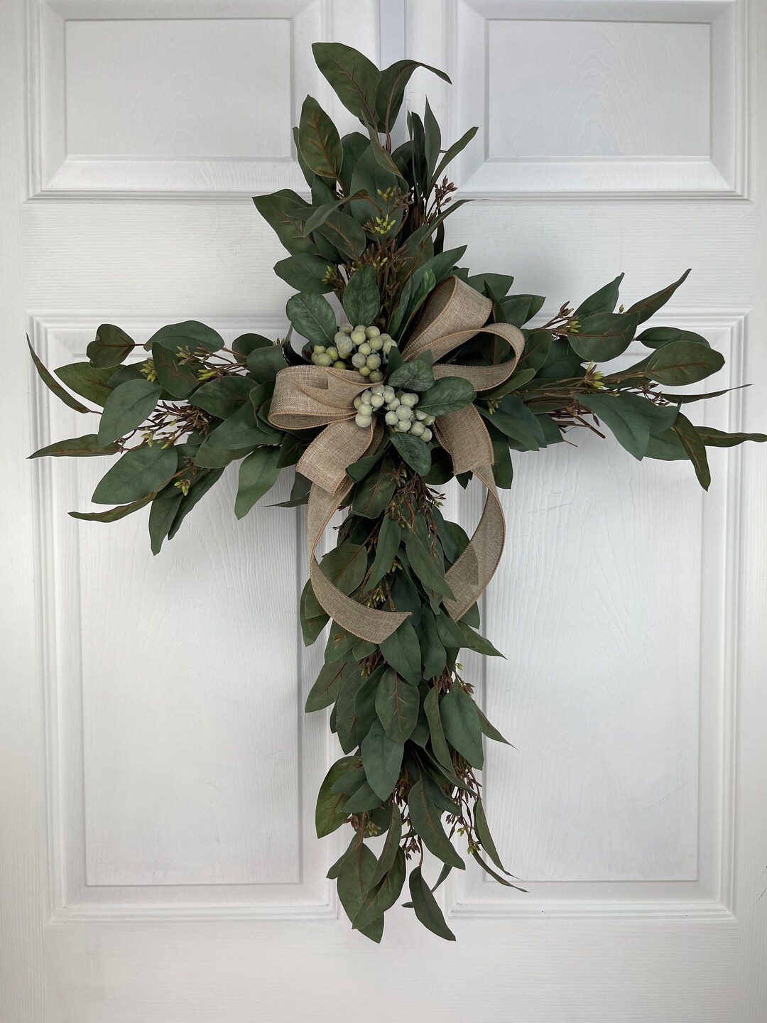 Easter Wreath for Front Door, Cross Wreath, Eucalyptus and Berry Cross Door Hanger - Etsy