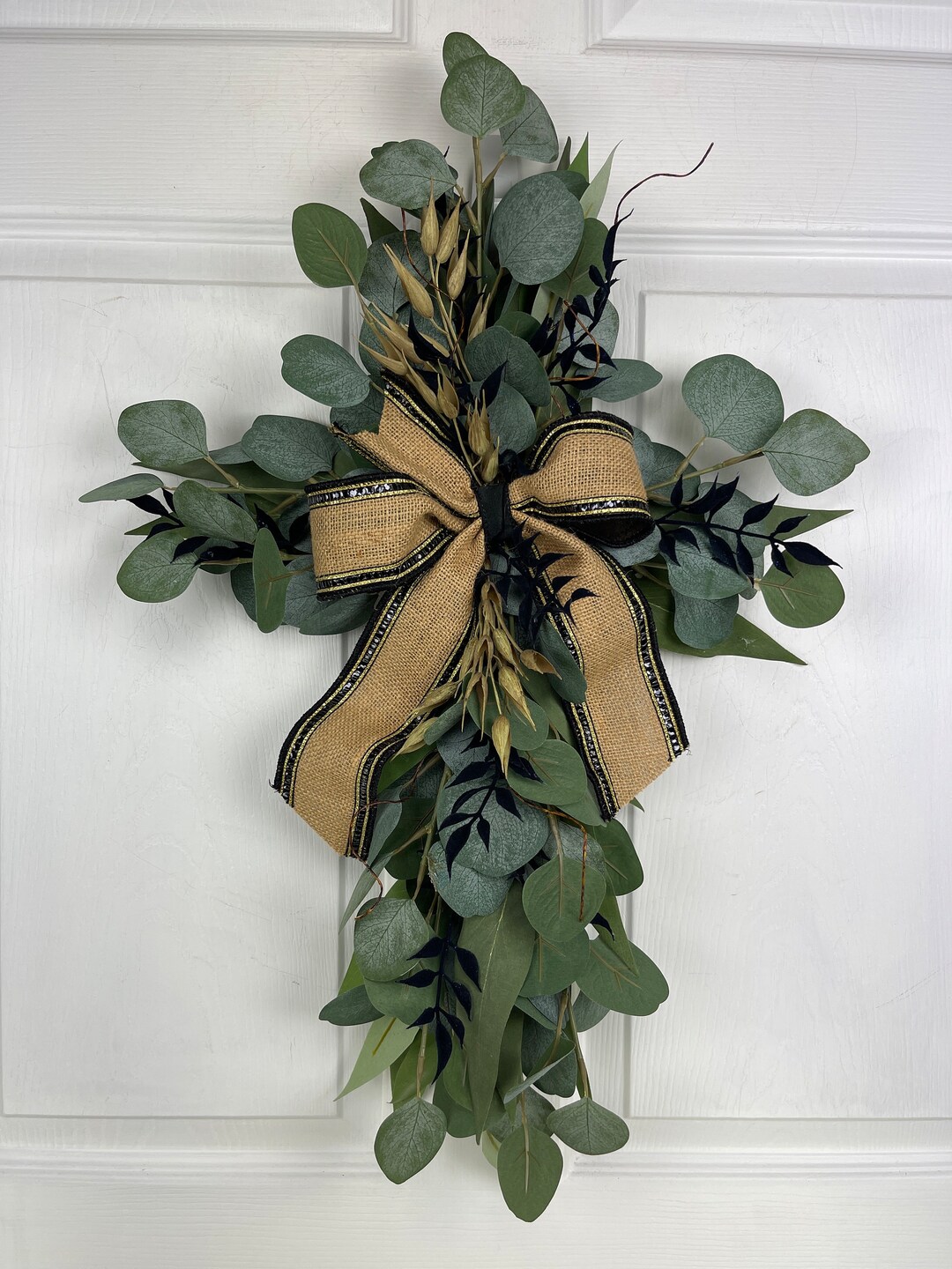 Easter Wreath for Front Door, Cross Wreath, Eucalyptus and Berry Cross Door Hanger - Etsy