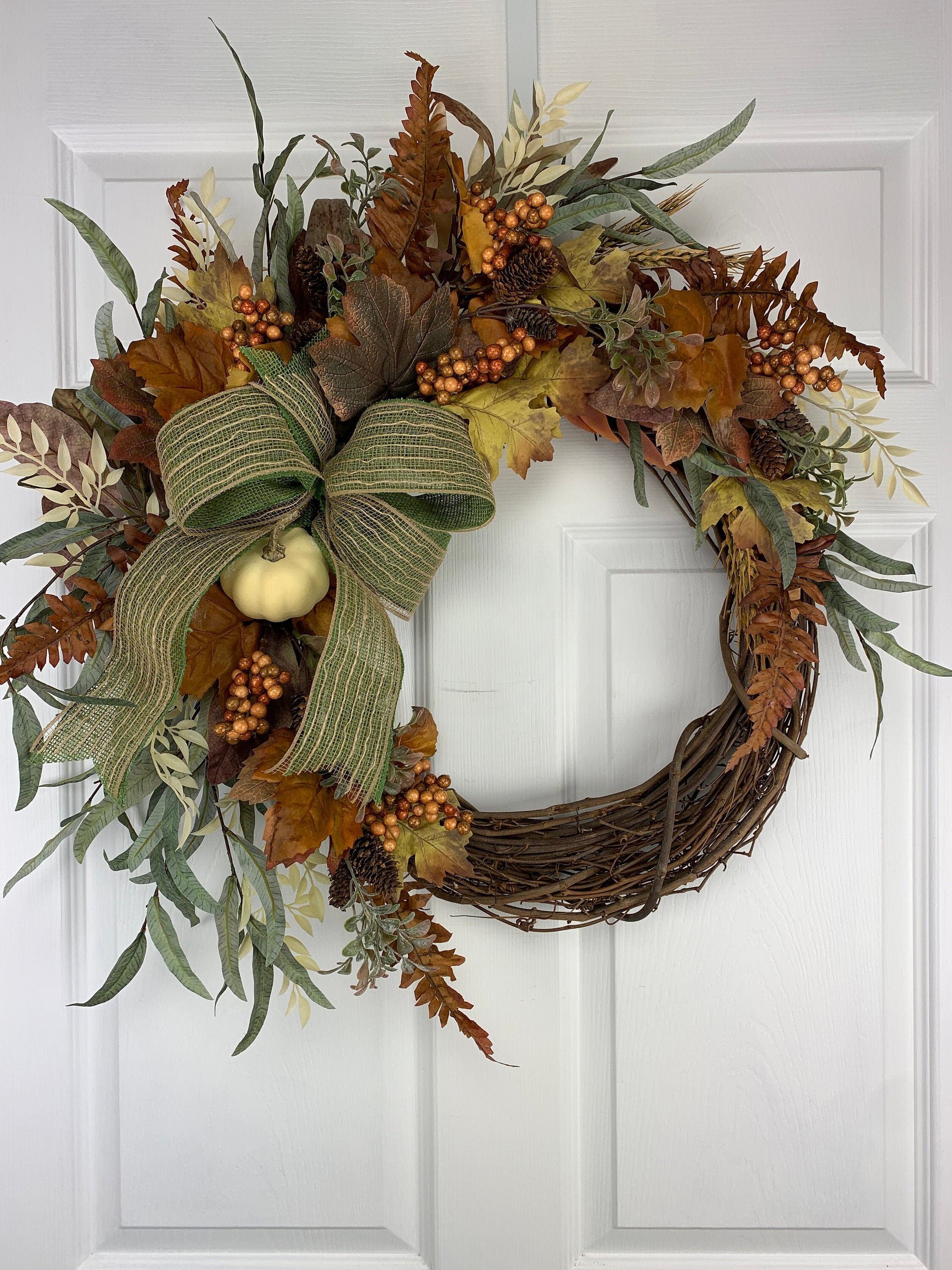 Fall Wreath for Front Door Fall Foliage Berries Pumpkin and | Etsy