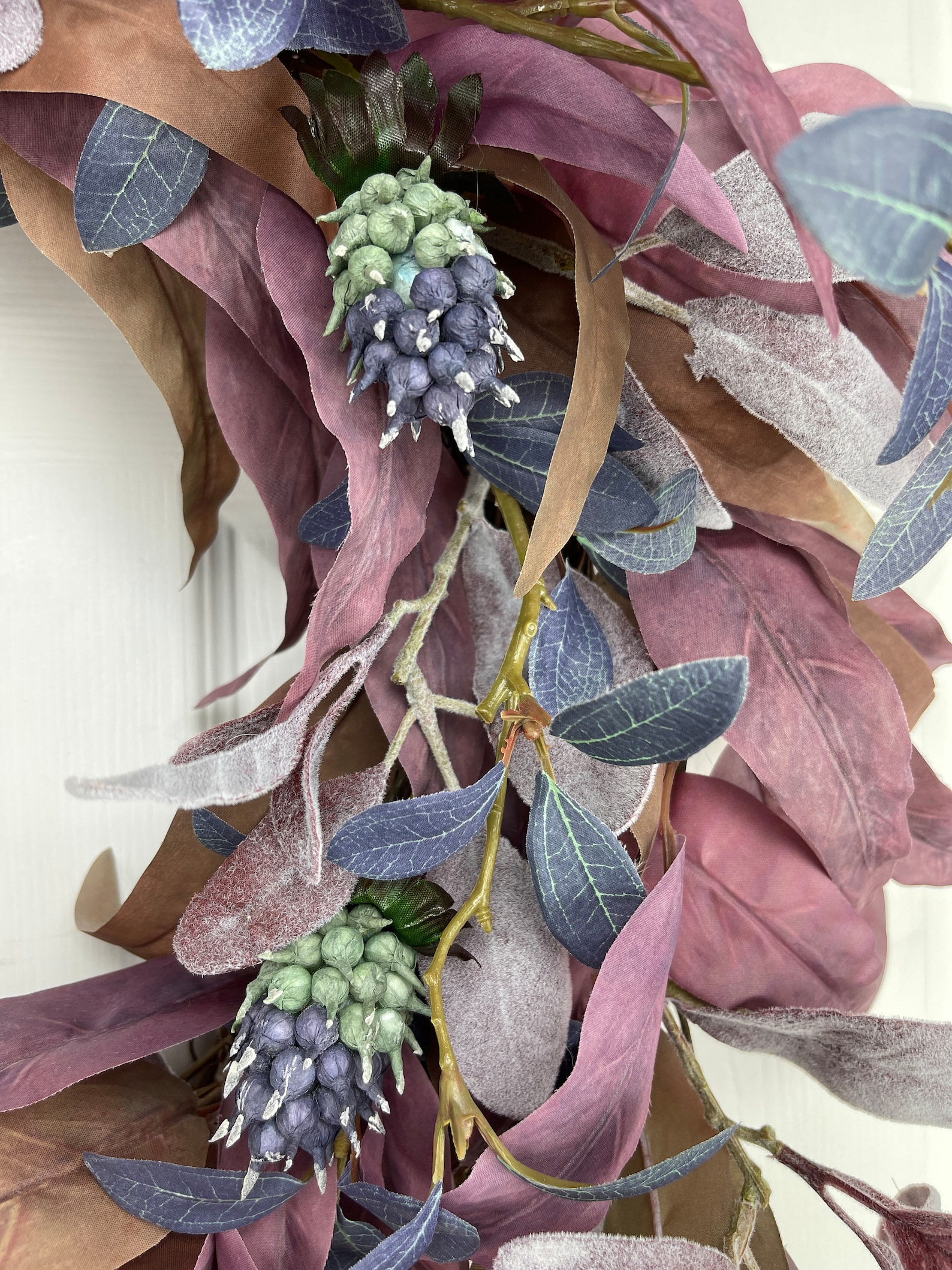 Fall Wreath for Front Door, Purple Autumn Leaves, Lamb's Ear and Cynara ...