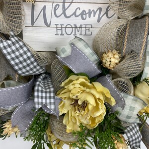 Welcome Home Yellow and Gray Mesh Wreath With Ribbon and Flowers - Etsy