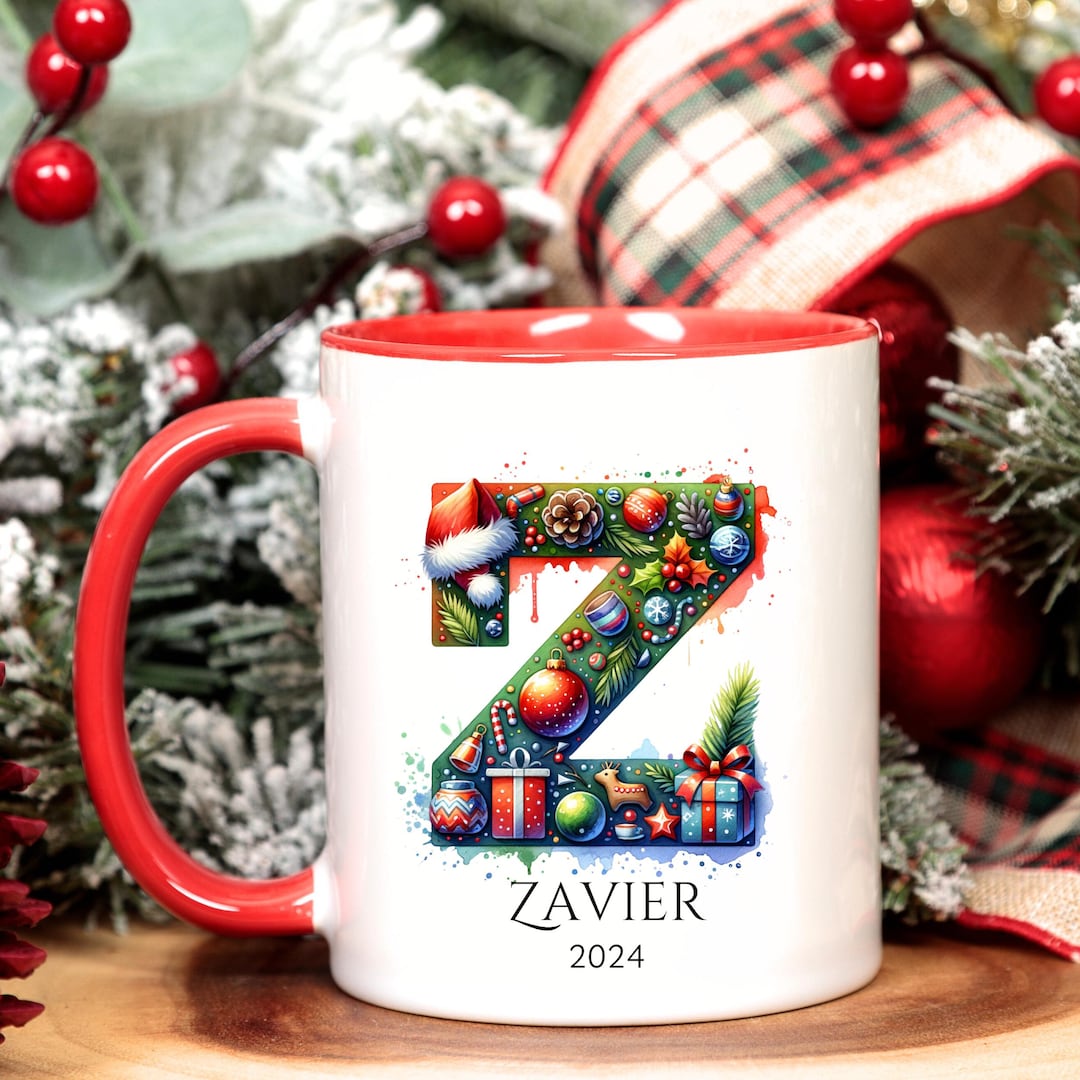 Personalized Christmas Initial Mug, Custom Alphabet Name Gift - Etsy