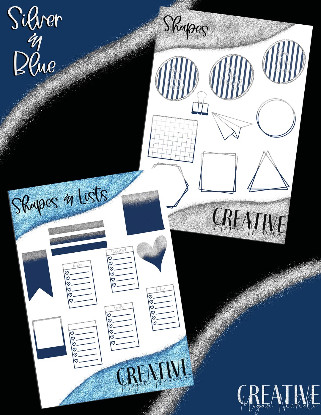 Silver and Blue Digital Stickers - Etsy