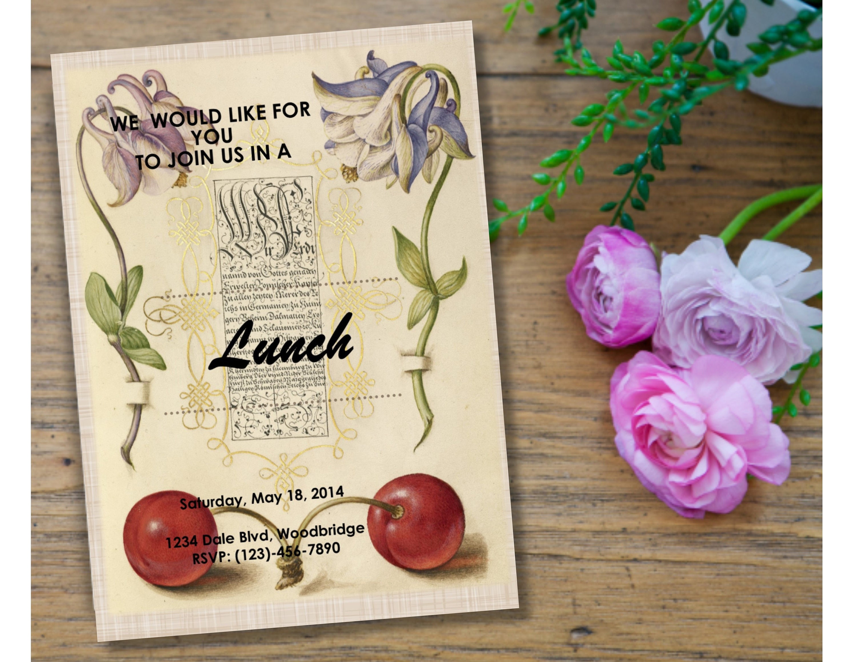 Dinner/lunch/brunch Invitation Card Vintage Customizable - Printable ...
