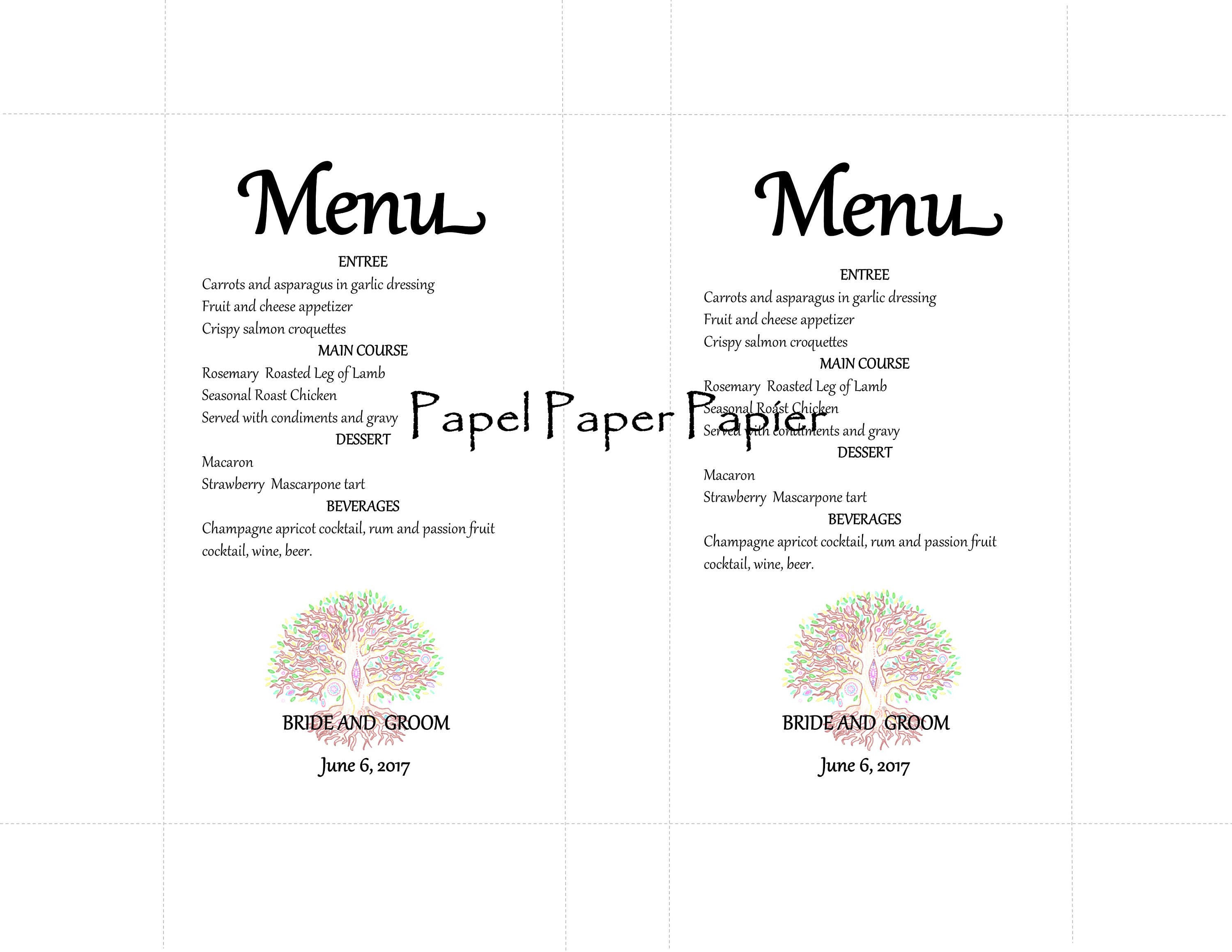 Tree of Life Design Wedding Menu Customizable - Printable Digital ...