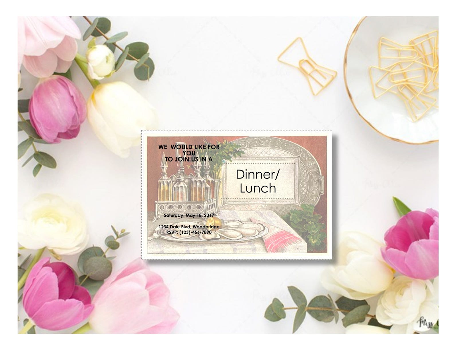 Dinner/lunch/brunch Invitation Card Vintage Customizable - Printable ...