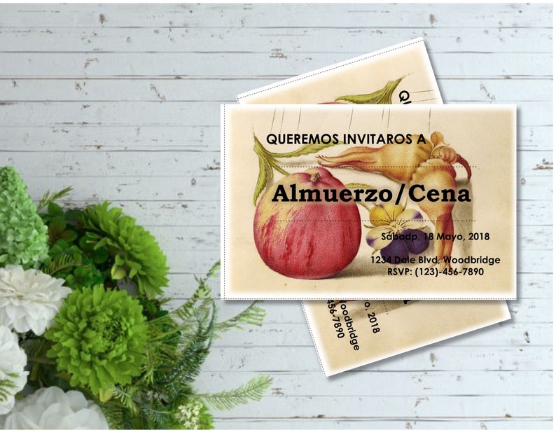 Dinner/lunch/brunch Invitation Card in Spanish Vintage Customizable ...
