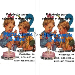 Children's 2nd Birthday Vintage Invitation/card in Spanish Customizable ...