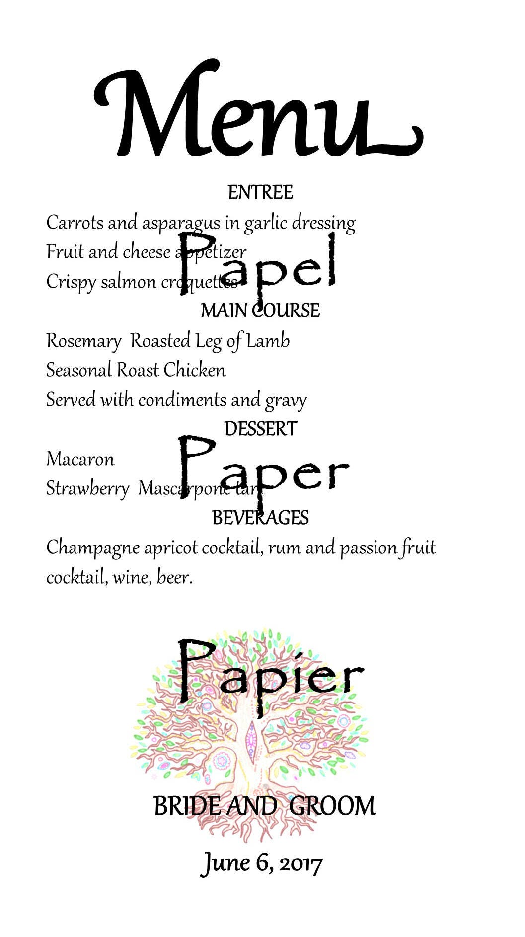 Tree of Life Design Wedding Menu Customizable - Printable Digital ...