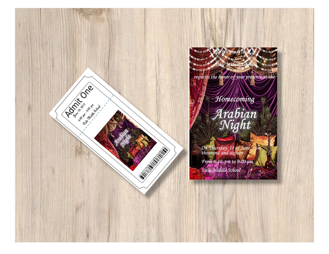 Arabian Night- School Dance/prom-homecoming Invitation and Ticket Set ...