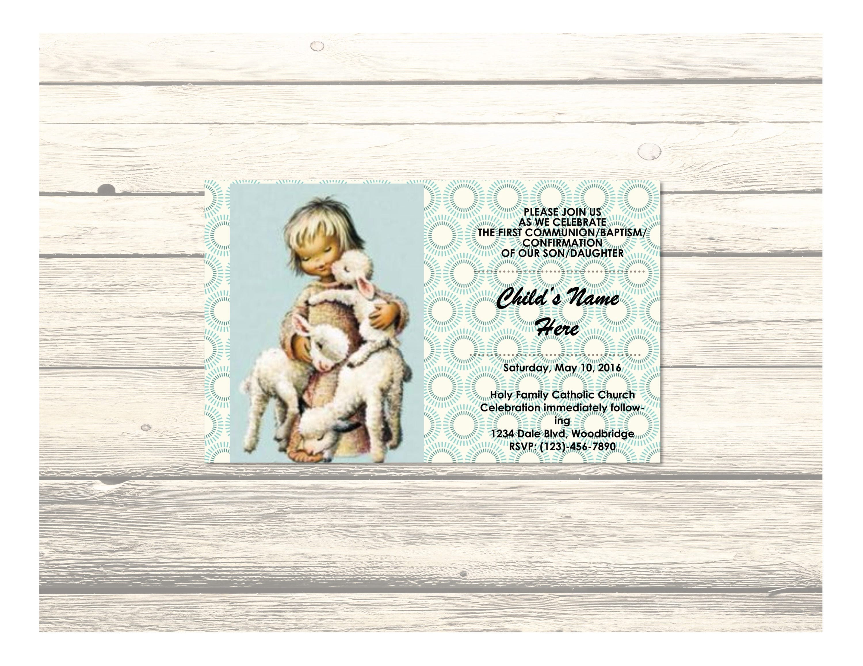 First Communion/confirmation Invitation Card Vintage "jesus and Lambs ...