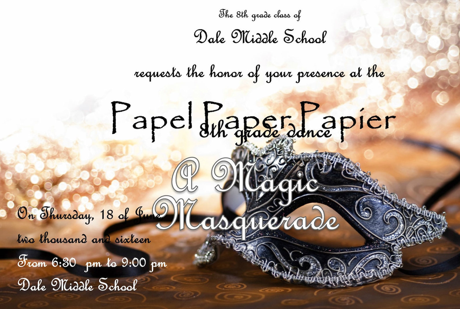 Magic Masquerade - School Dance/prom Invitation/homecoming Invitation ...
