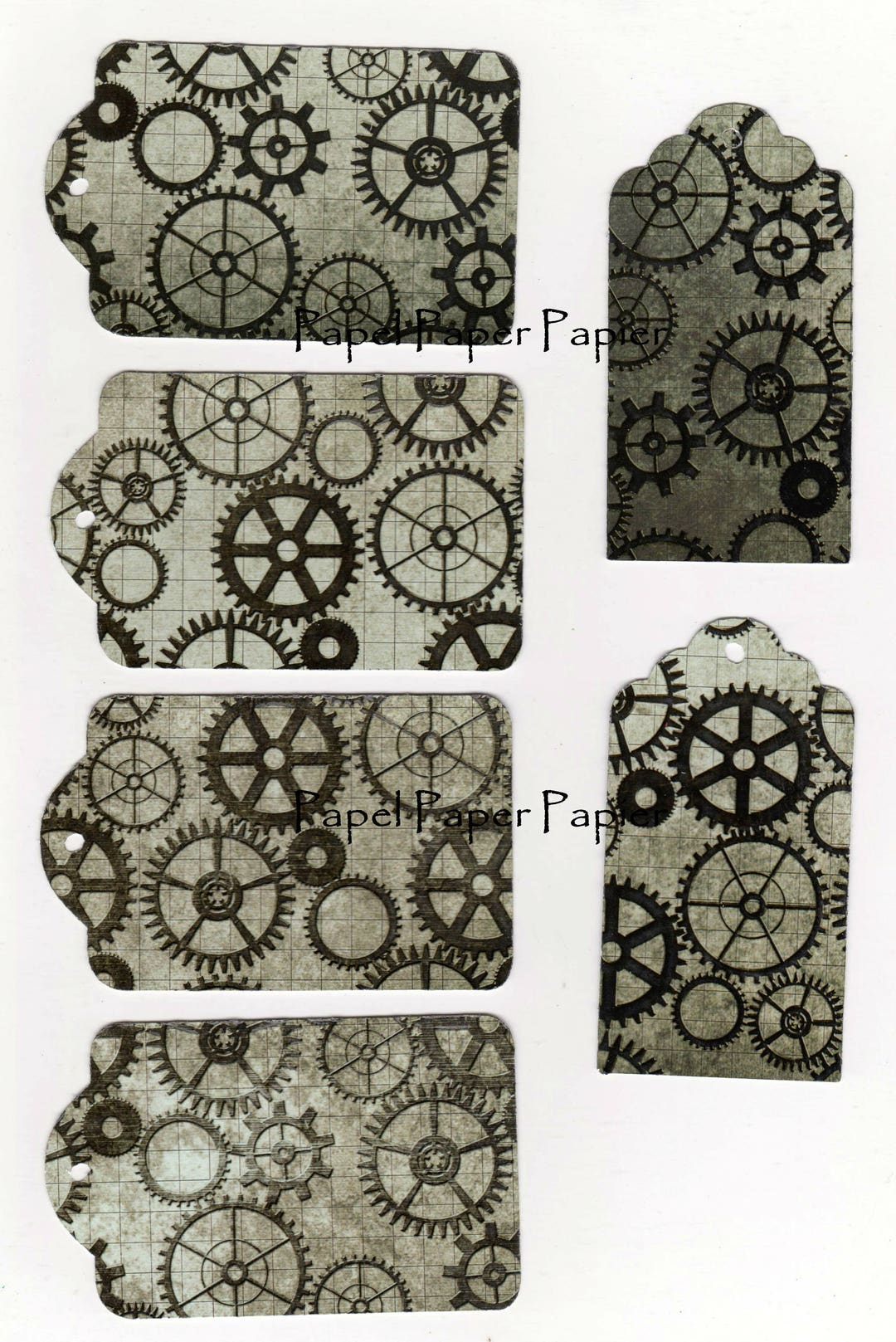 Set of 15 Tags Gears in Black and Gray Tattered Time Digital Download ...