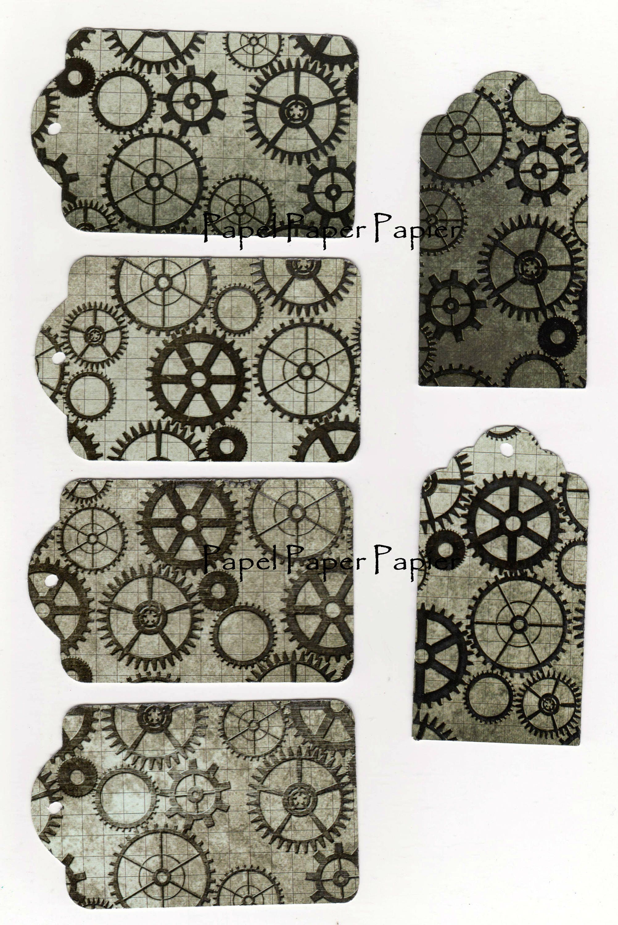Set of 15 Tags Gears in Black and Gray Tattered Time Digital Download ...