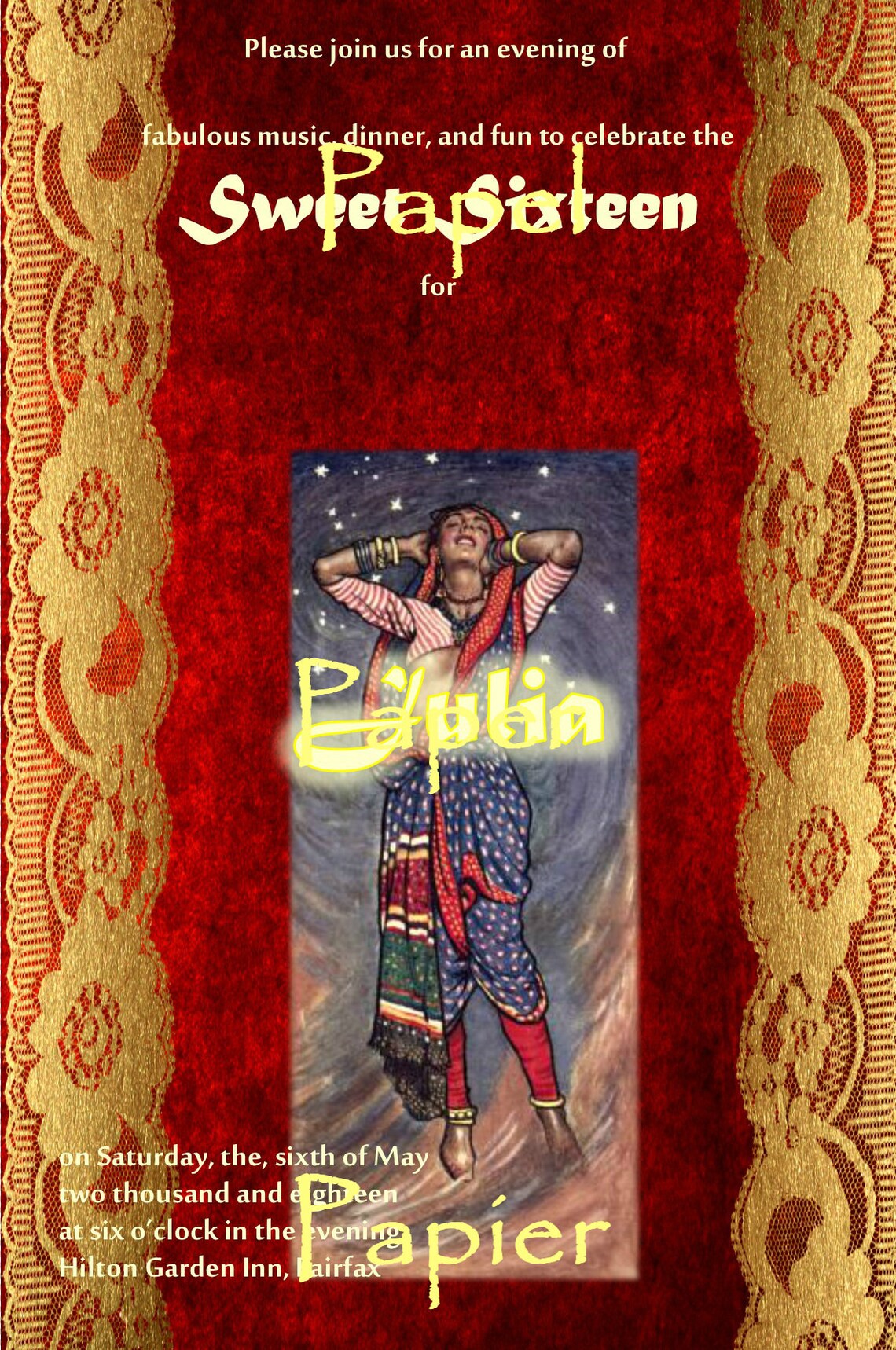Red and Gold Indian Dancer -sweet Sixteen, Quinceañera Invitation, RSVP ...
