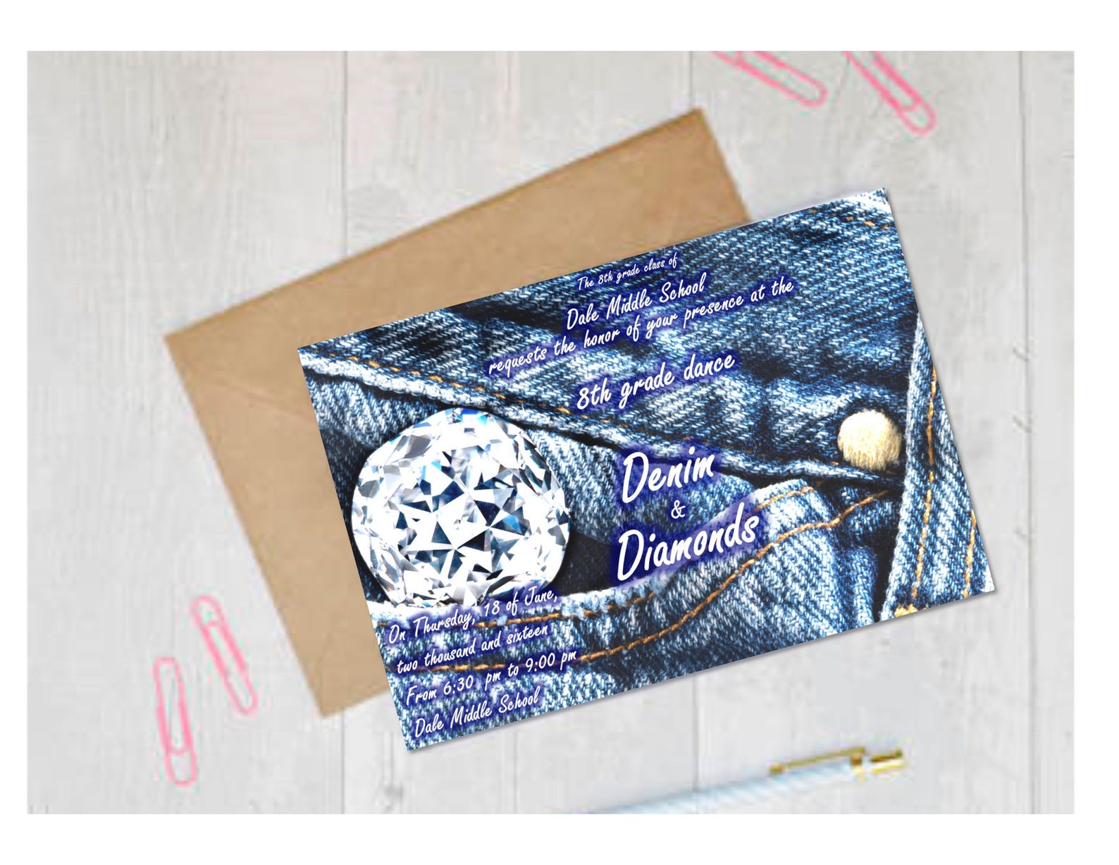 Denim and Diamonds- School Dance/prom-homecoming Invitation/card ...