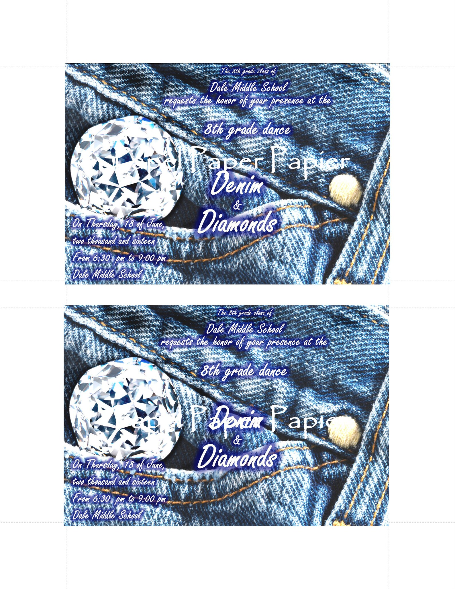 Denim and Diamonds- School Dance/prom-homecoming Invitation/card ...