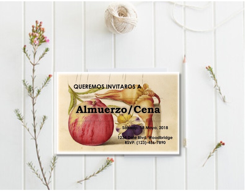 Dinner/lunch/brunch Invitation Card in Spanish Vintage Customizable ...