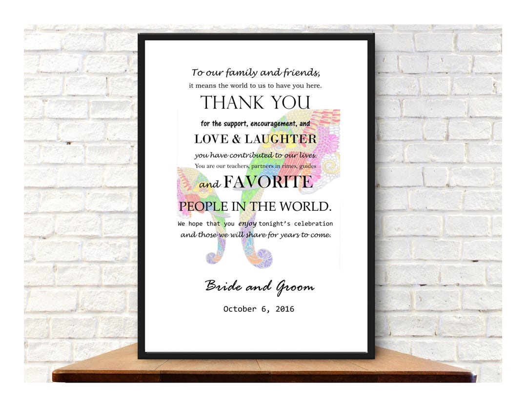 African Design Elephants Wedding Thank You Sign Customizable ...