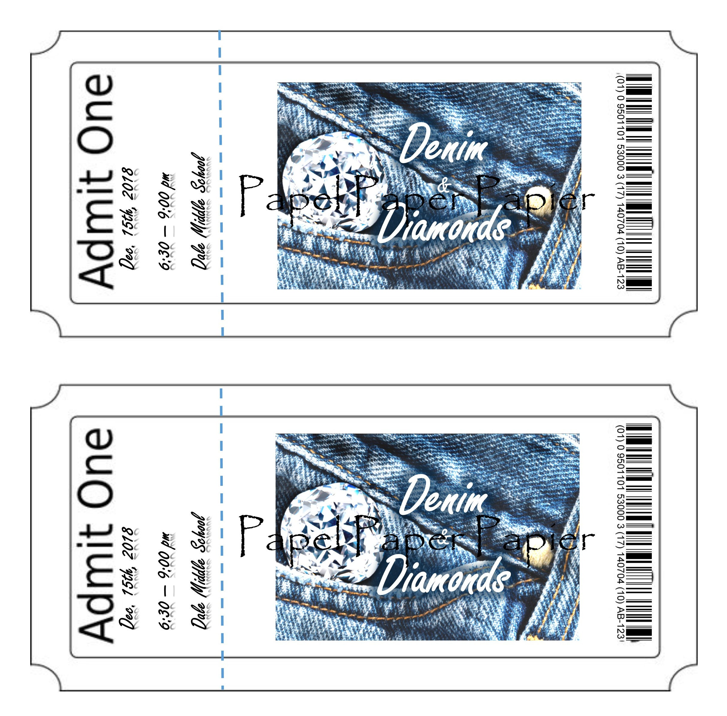 Denim and Diamonds- School Dance/prom-homecoming Ticket Customizable ...
